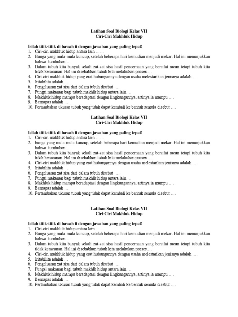 Latihan Soal Biologi Kelas VII | PDF