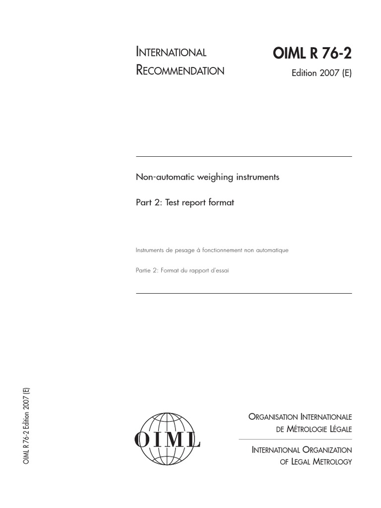 OIML R 76-2 Test Report Format | PDF | Scientific Observation | Metrology