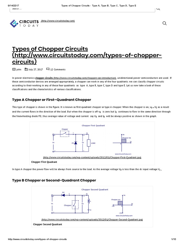 Types of Chopper Circuits - Type A, Type B, Type C, Type D, Type E ...
