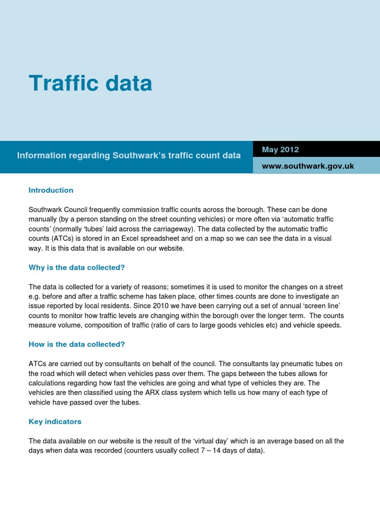 Information Regarding Southwark's Traffic Count Data | PDF | Traffic | Industries