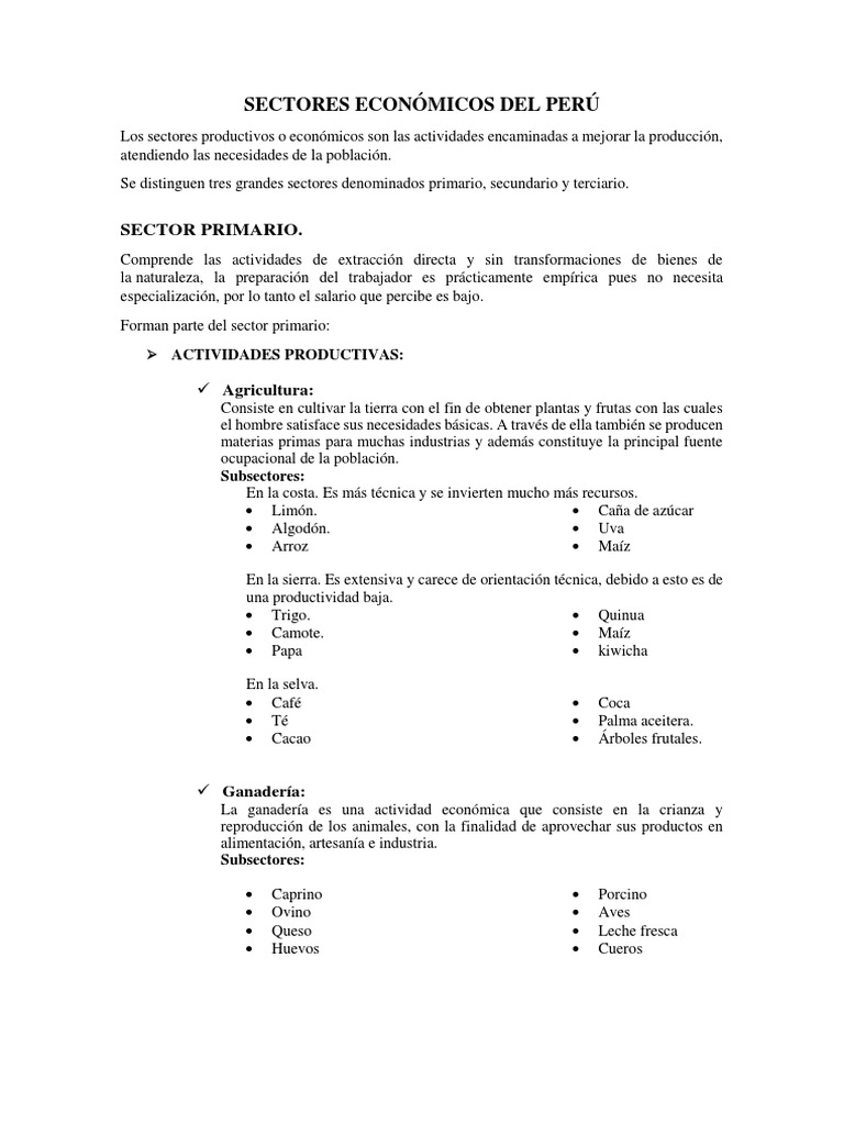 Sectores Económicos Del Perú | PDF | Industrias | Sector terciario de ...
