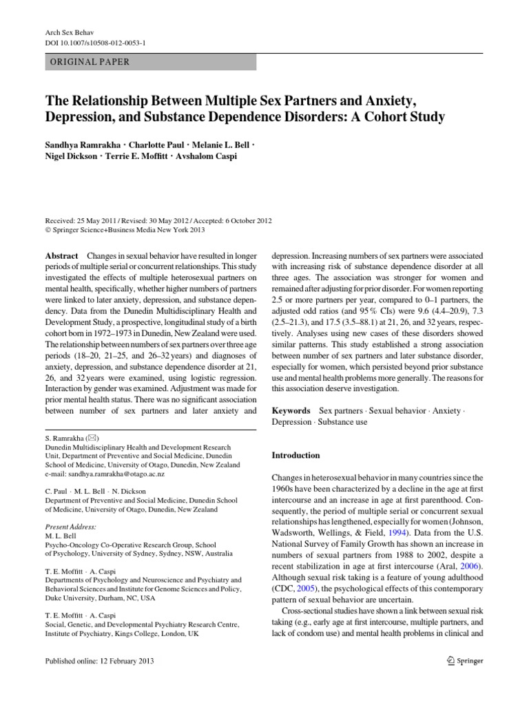The Relationship Between Multiple Sex Partners And Anxiety Depression And Substance Dependence