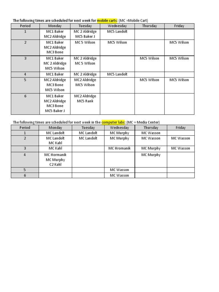 Library Schedule | PDF