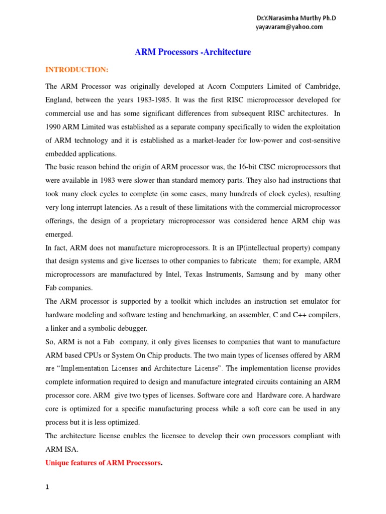 ARM Processors: Architecture Overview | PDF | Arm Architecture ...