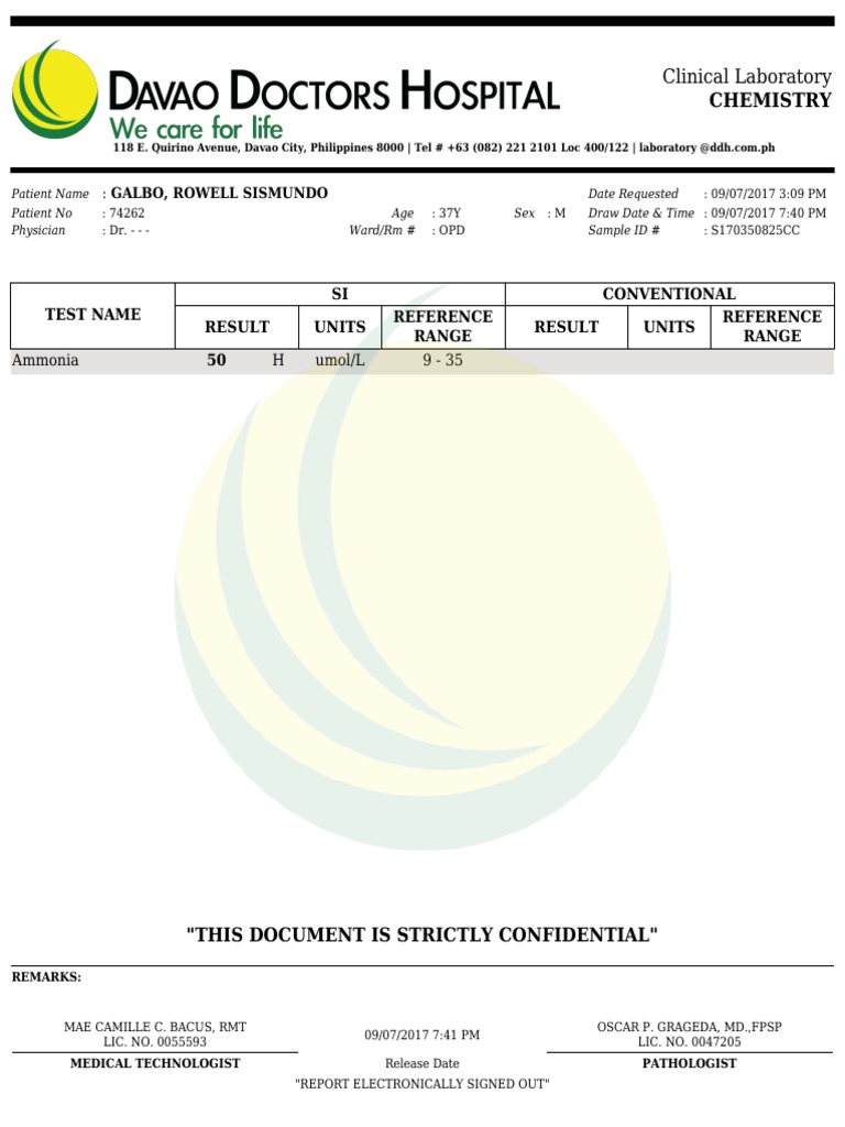 Ammonia Test Results - Davao Lab | PDF | Technology & Engineering