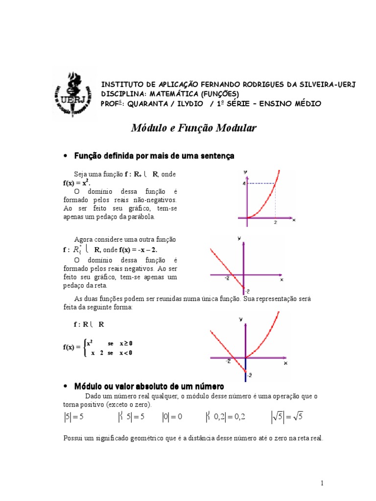 Função Modular e Propriedades do Módulo | PDF | Função (Matemática ...