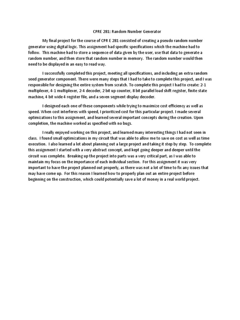 Cpre 281 Project | PDF | Technology & Engineering