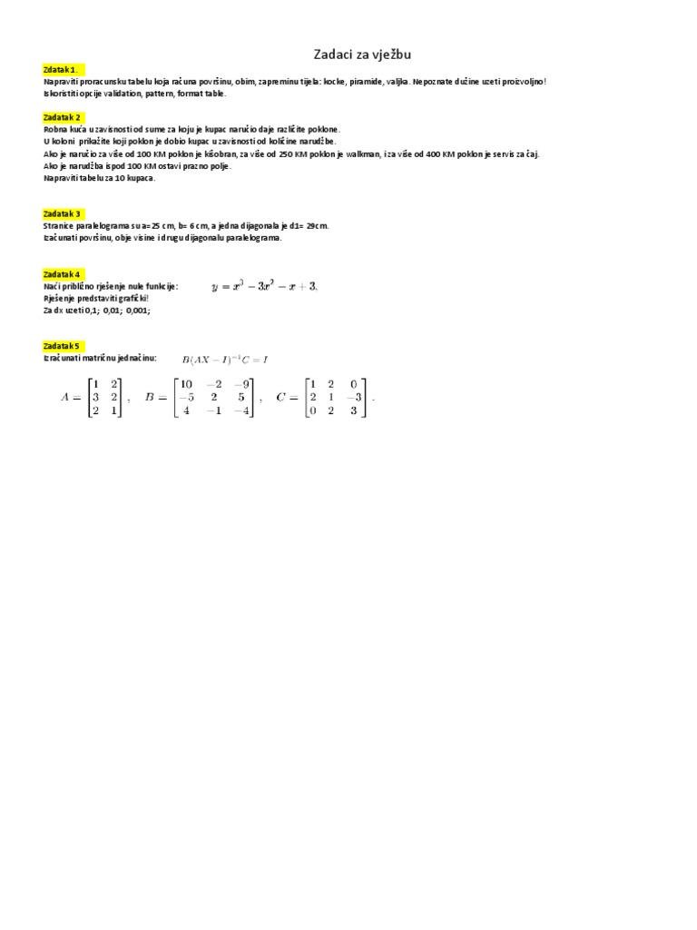 Excel Zadaci | PDF