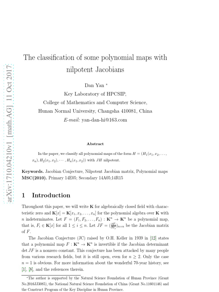 The Classification of Some Polynomial Maps With Nilpotent Jacobians | PDF | Polynomial ...