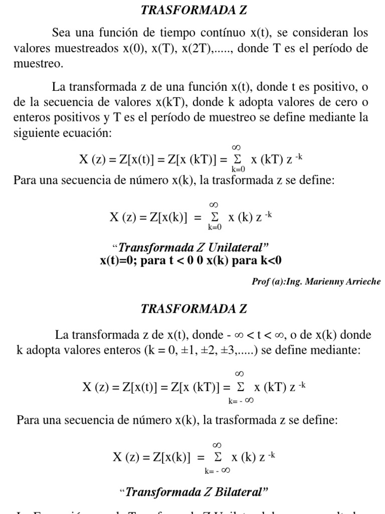 Defin de Transf Z | PDF | Cálculo | Ecuaciones