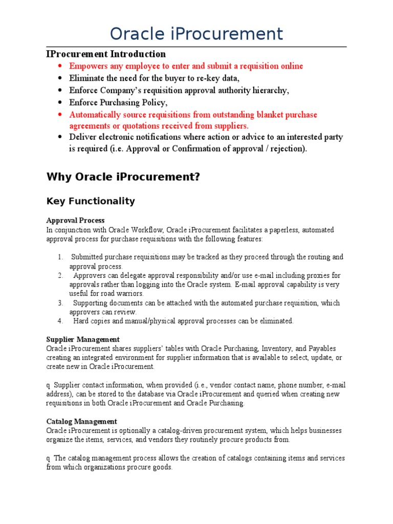 The Oracle IProcurement Functionality | PDF | Procurement | Oracle Database