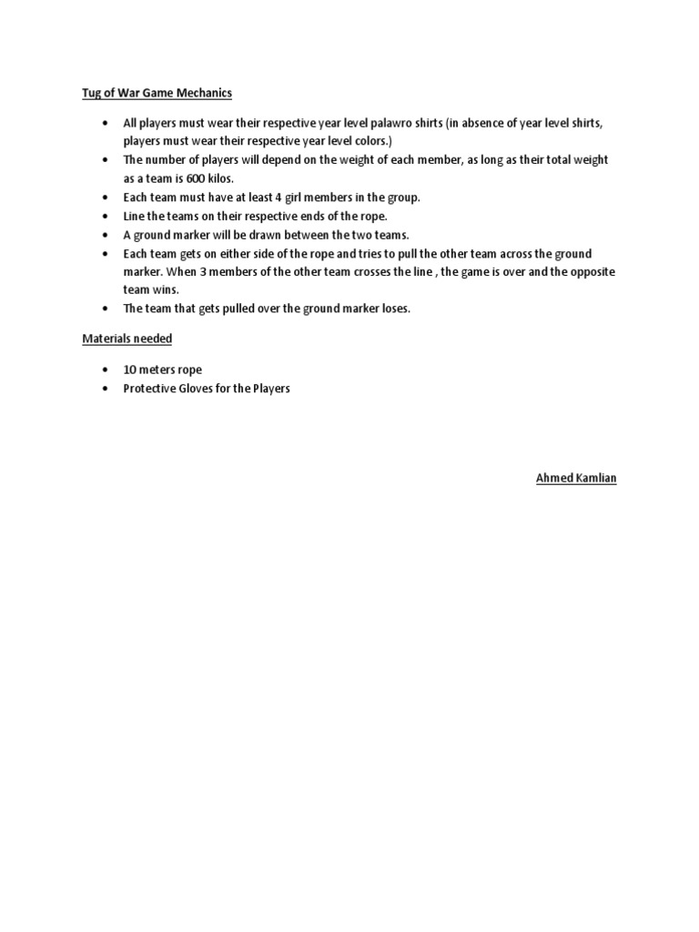 Tug of War Game Mechanics and Rules | PDF | Nature | Sports