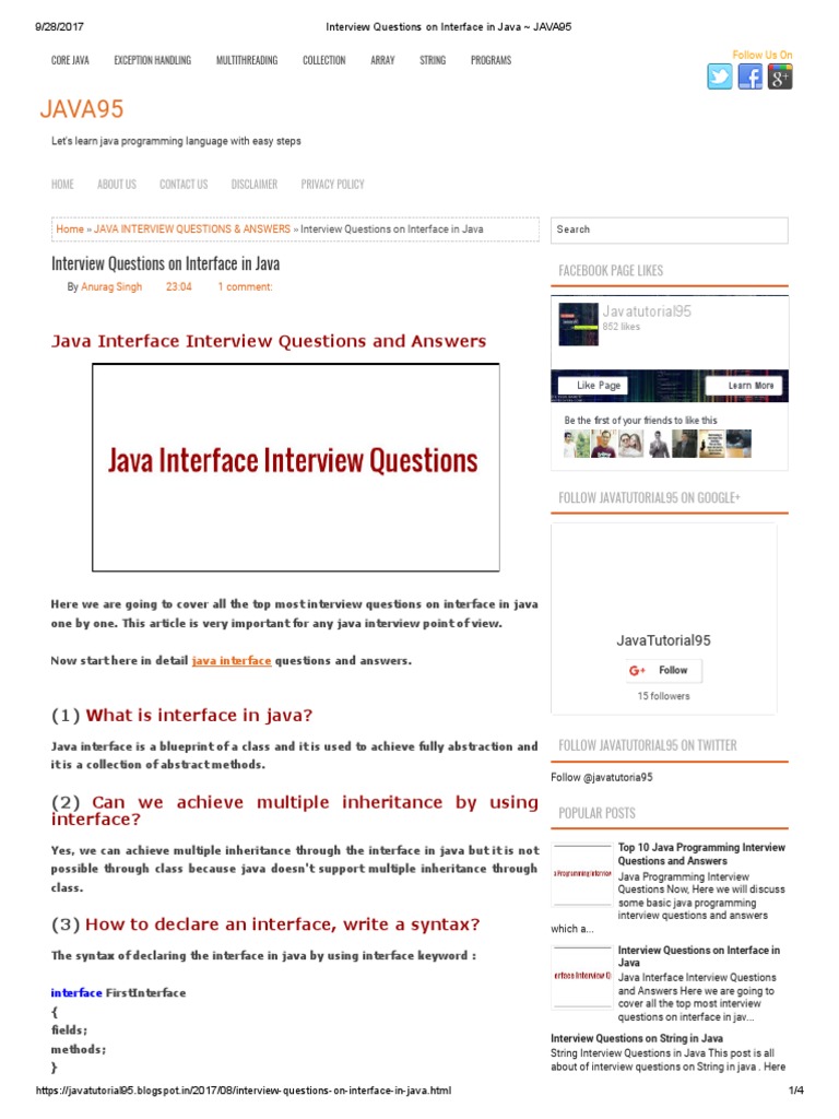 Interview Questions On Interface in Java - JAVA95 | PDF | Class (Computer Programming) | Java ...
