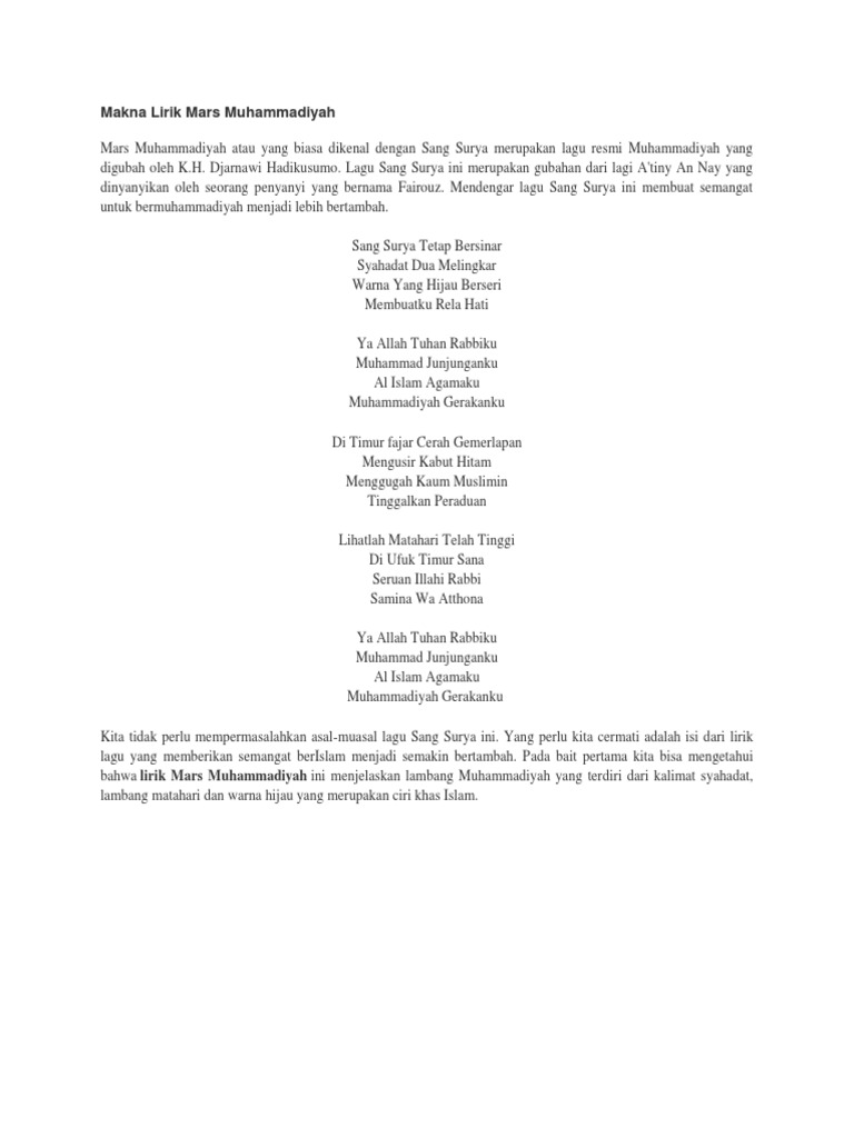Makna Lirik Mars Muhammadiyah | PDF | Agama & Spiritualitas