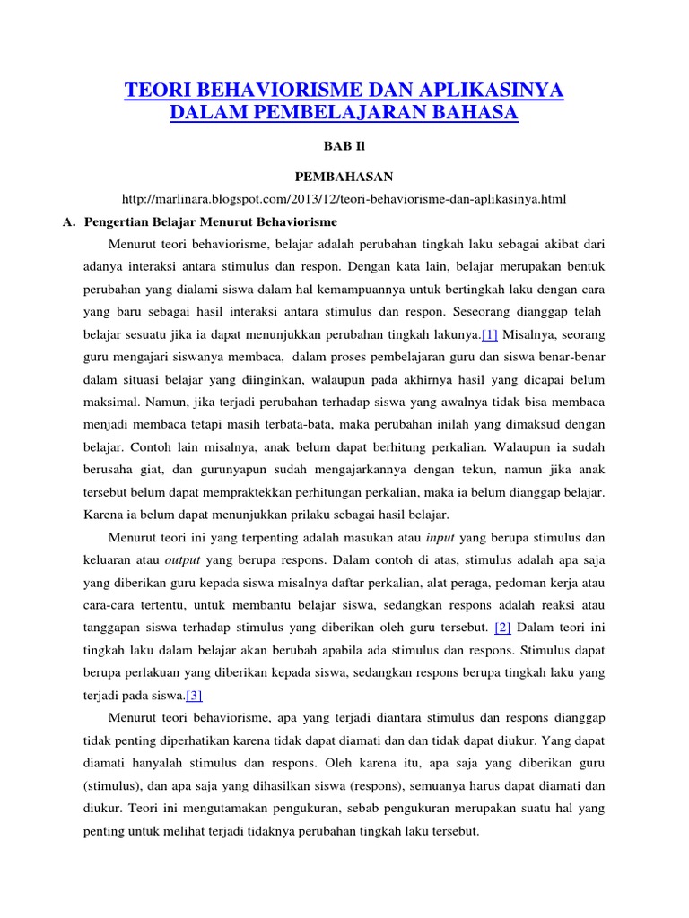 Teori Behaviorisme Dan Aplikasinya Dalam Pembelajaran Bahasa | PDF ...