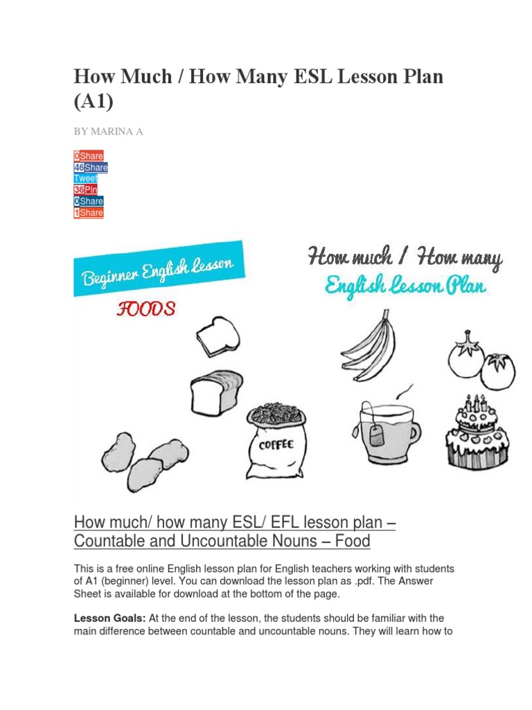 How Much / How Many ESL Lesson Plan (A1) | Download Free PDF | Noun ...