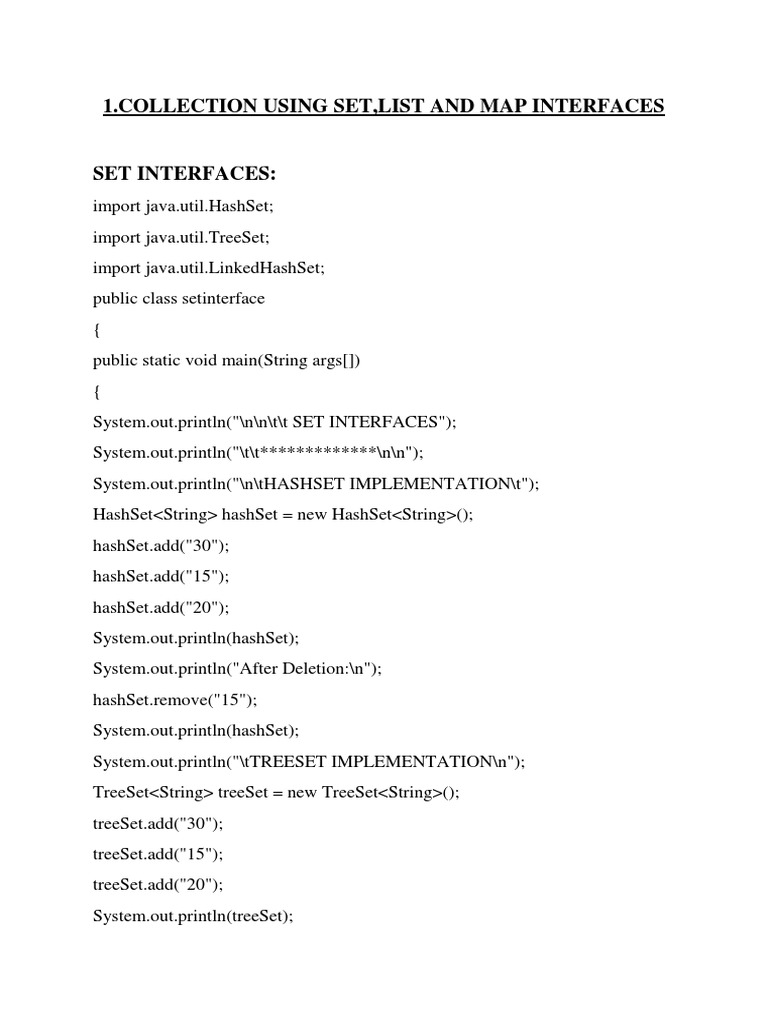 1.collection Using Set, List and Map Interfaces | Download Free PDF ...
