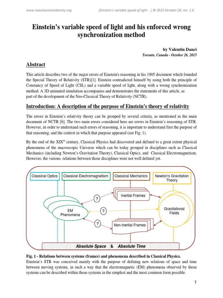EinsteinsVariableSpeedOfLight PDF | Download Free PDF | Special ...