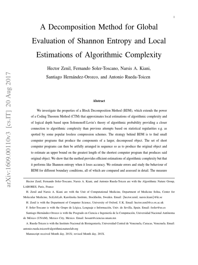 A Decomposition Method For Global Evaluation of Shannon Entropy and Local Estimations of ...
