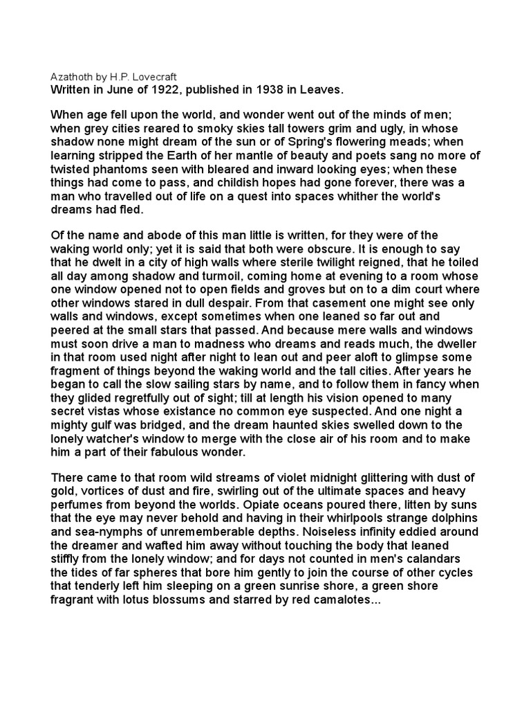 Azathoth by H.P. Lovecraft | PDF | Earth | Nature