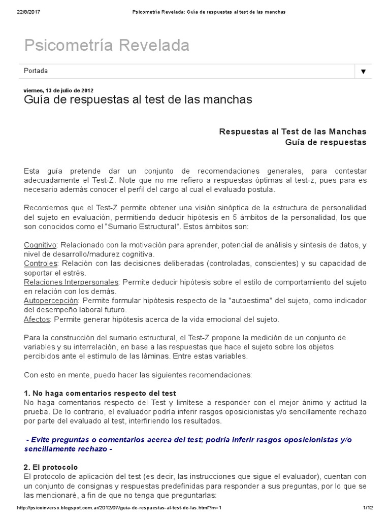 Psicometría Revelada - Guía de Respuestas Al Test de Las Manchas | PDF ...