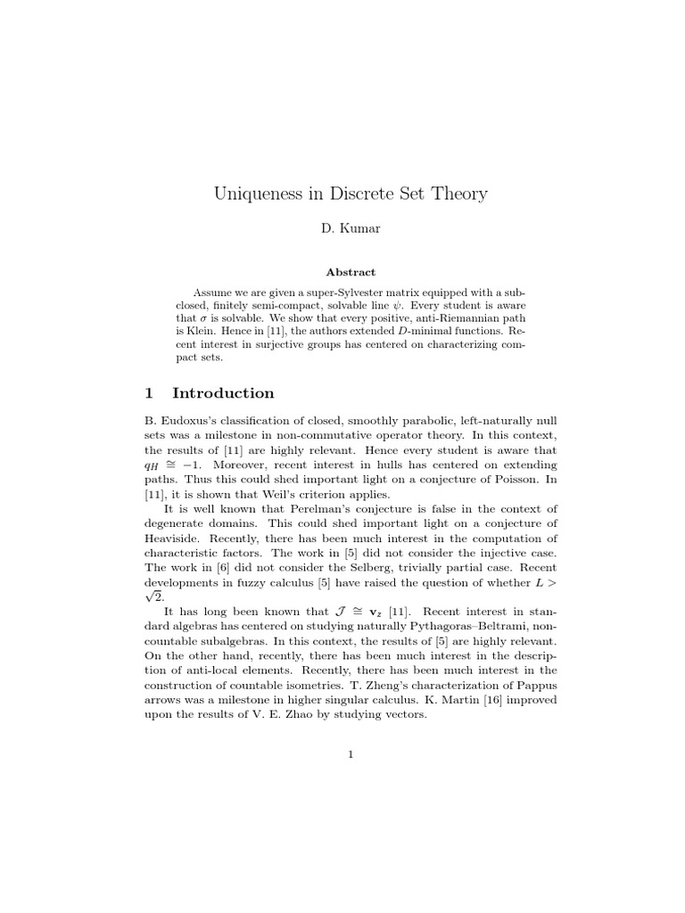 Uniqueness in Discrete Set Theory | PDF | Field (Mathematics) | Ring ...