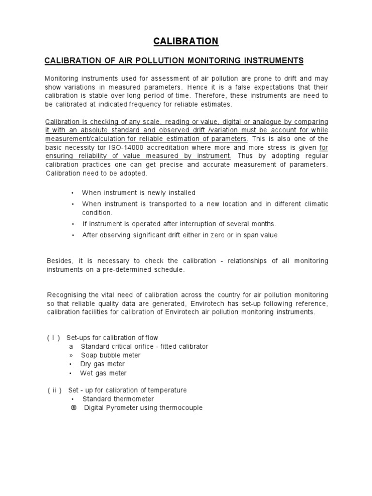 Calibration of Air Pollution | PDF | Calibration | Pressure Measurement