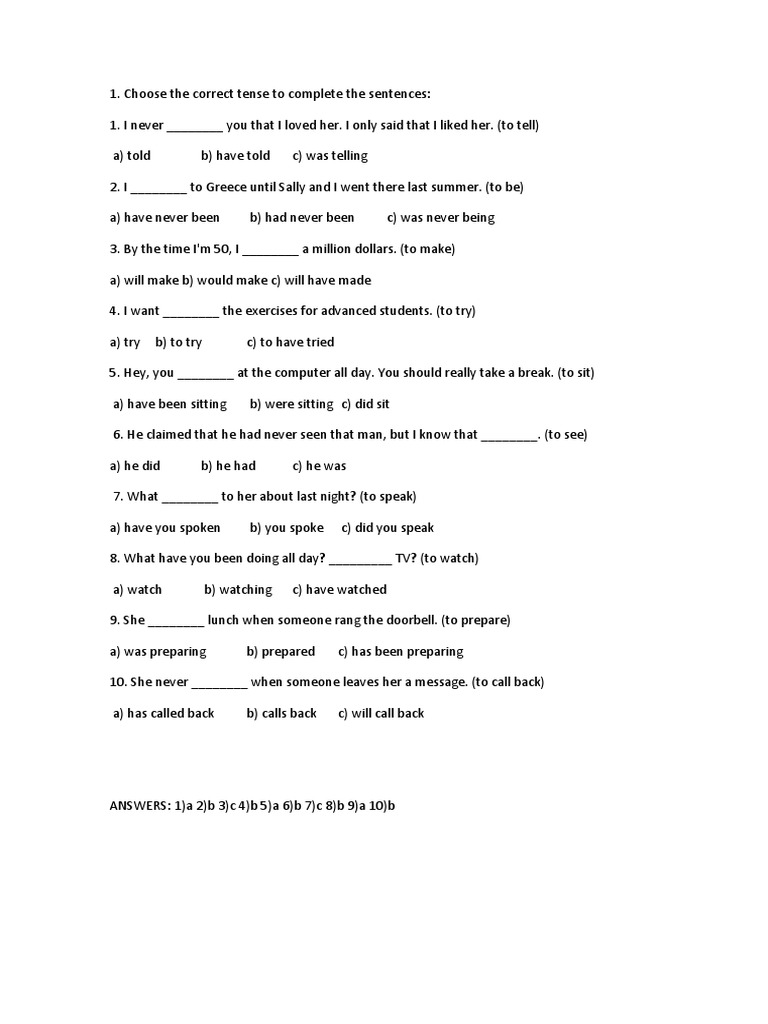 Choose the Correct Verb Tense Worksheet | PDF