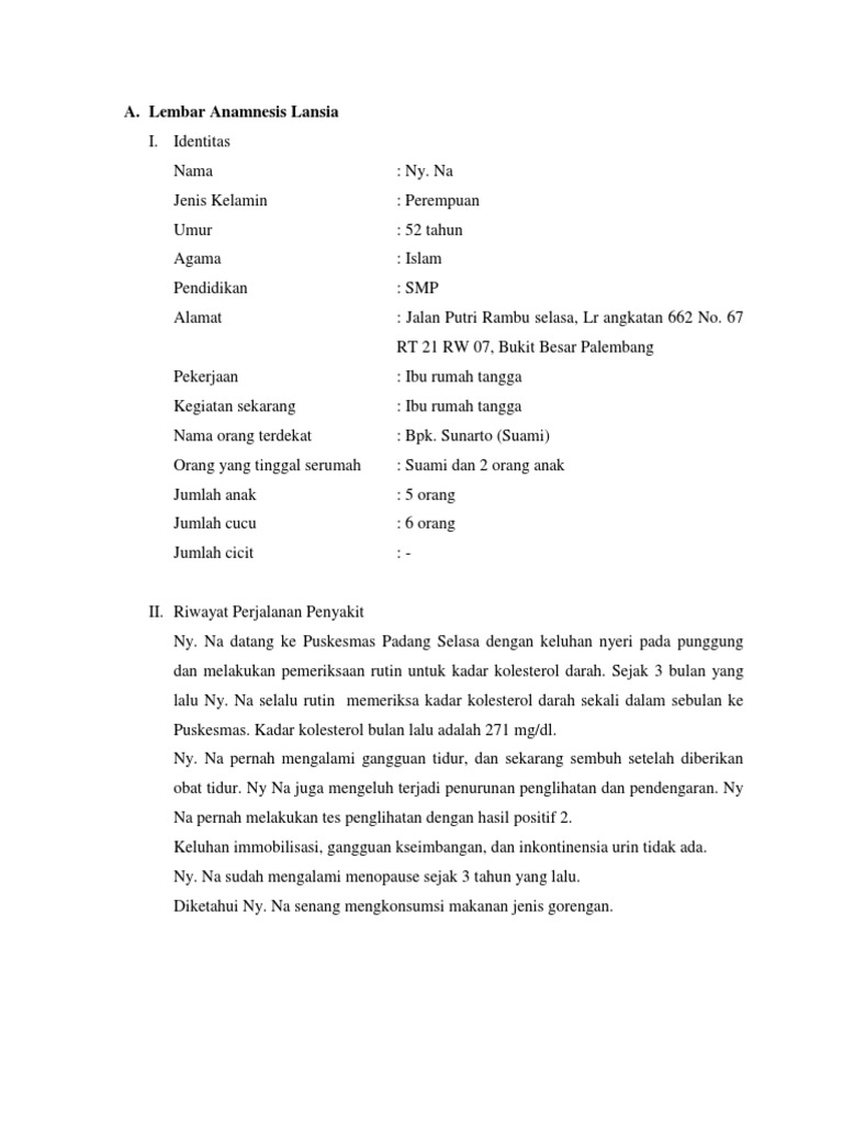 Lembar Anamnesis Lansia | PDF