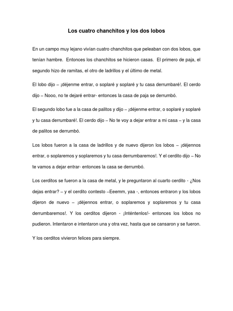 Los Cuatro Chanchitos y Los Dos Lobos | PDF