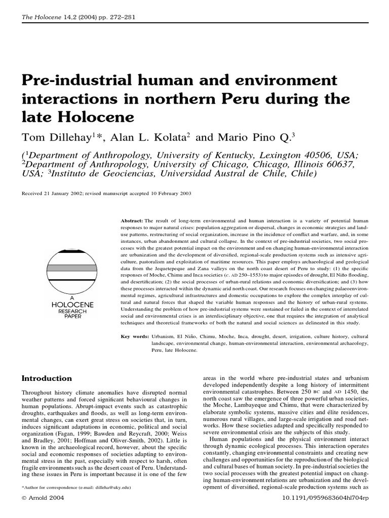 Tom D. Dillehay, Alan L. Kolata (2004) Pre-Industrial Human and ...