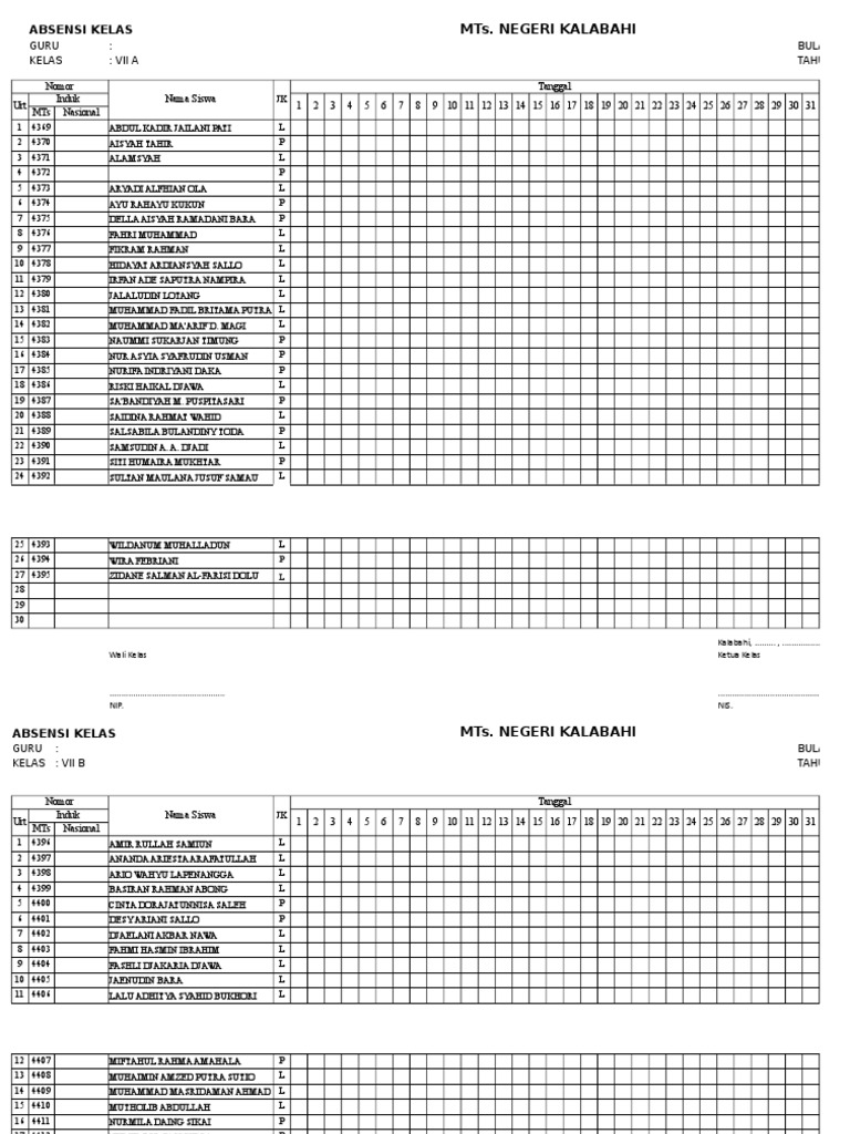 Absen Siswa '16-17 | PDF