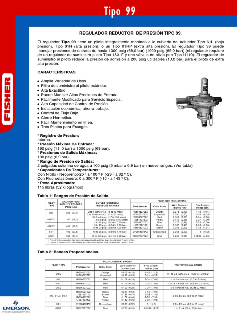 REGULADOR FISHER Tipo 99.pdf | Ingeniería | Ciencia