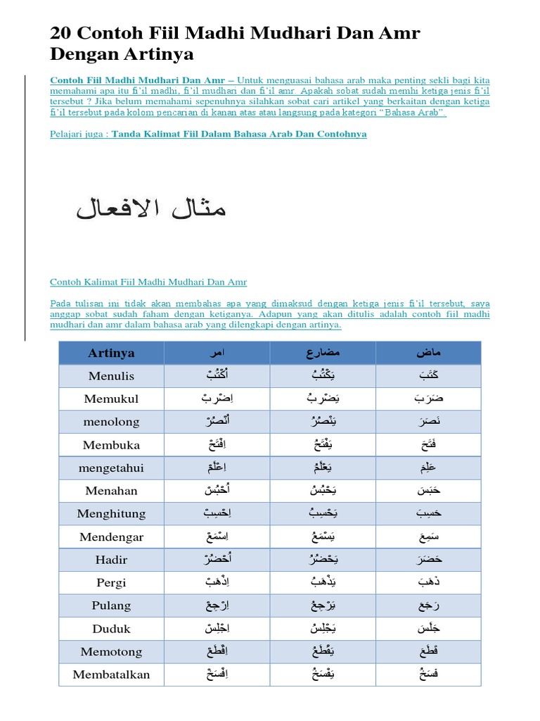 Contoh Fiil Madhi, Mudhari, dan Amr | PDF