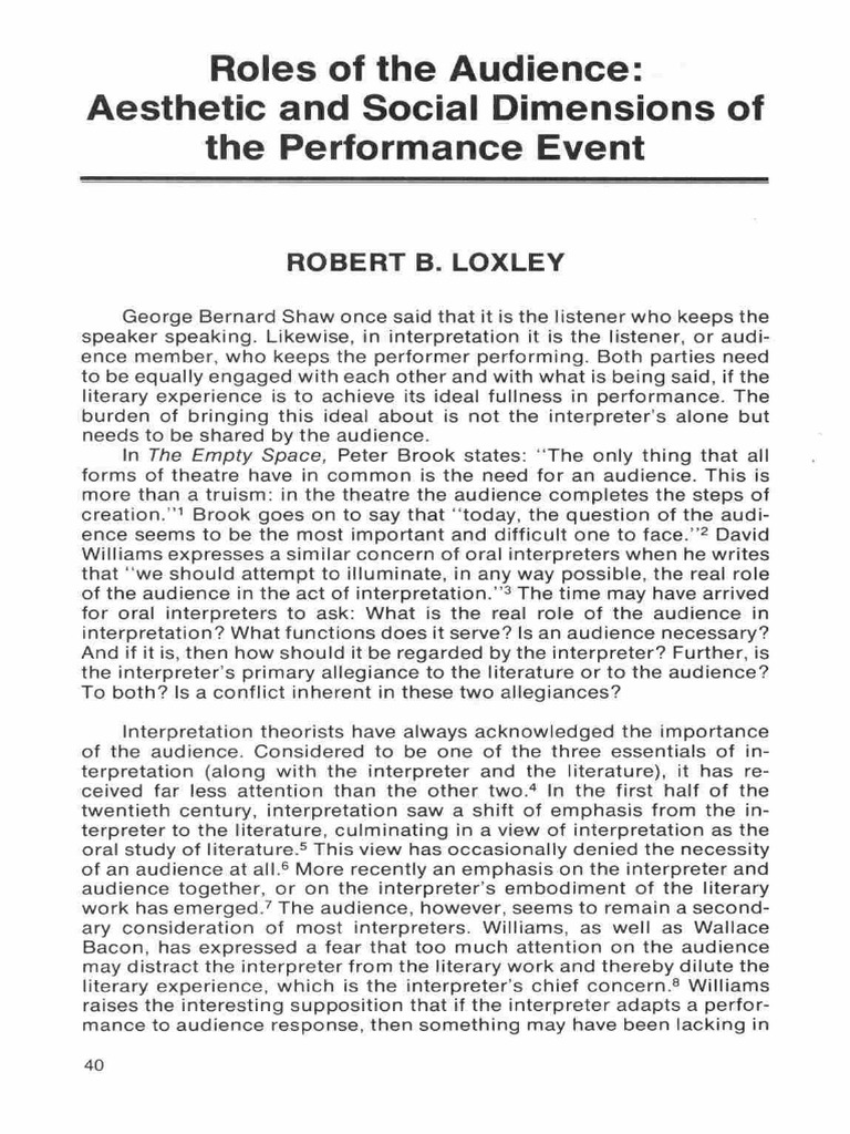 Roles of Audience - Robert B. Loxley | PDF