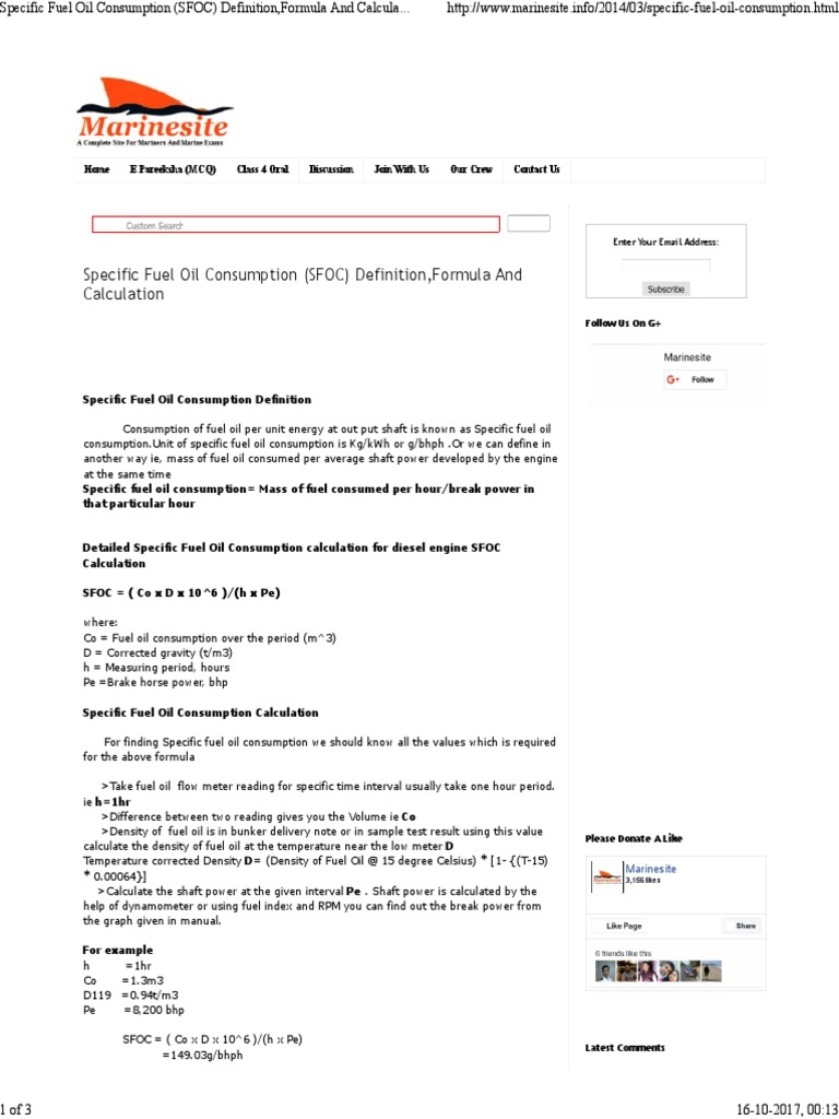 Specific Fuel Oil Consumption (SFOC) Definition, Formula and ...