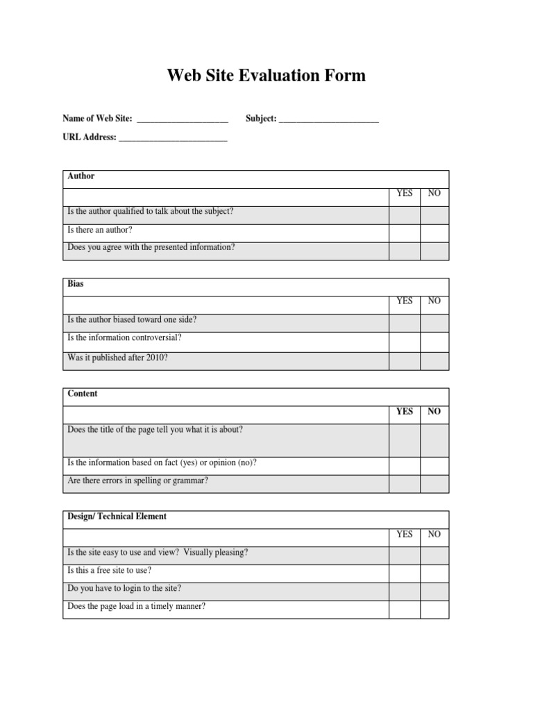 Web Site Evaluation Form | PDF | World Wide Web | Internet & Web