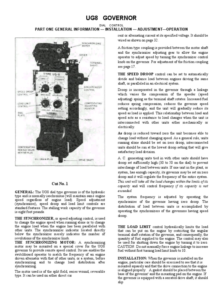 Ug8 Governor: Cut No. 1