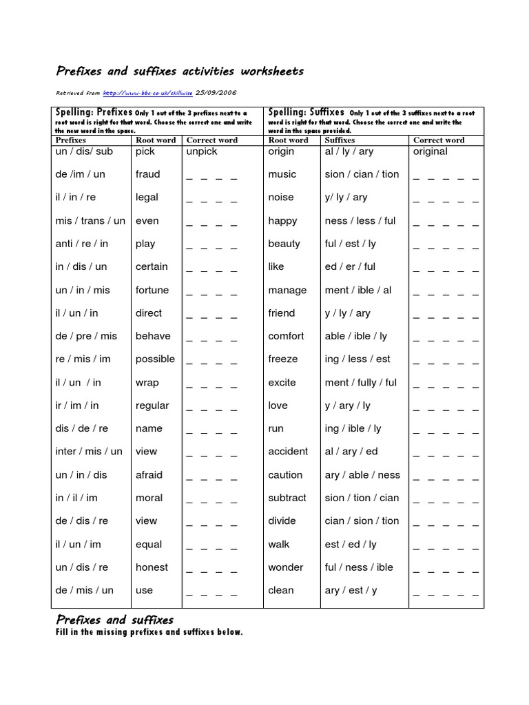 3 Prefixes and Suffixes Activities Worksheet | PDF | Semiotics ...