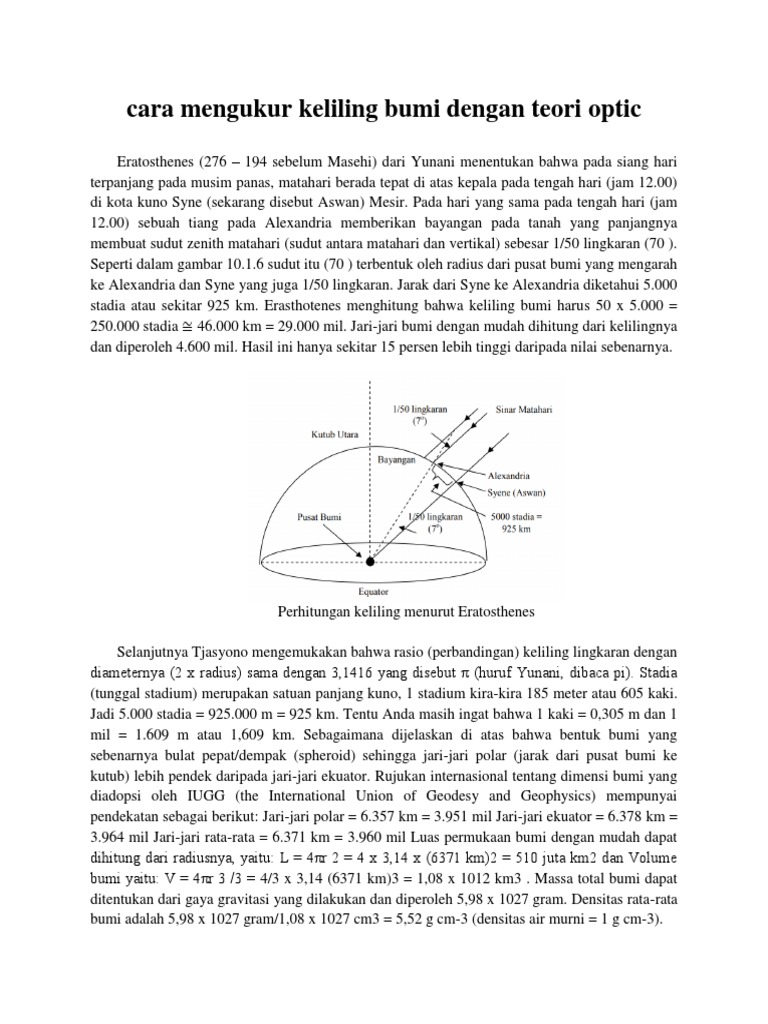 Mengukur Keliling Bumi dengan Eratosthenes | PDF