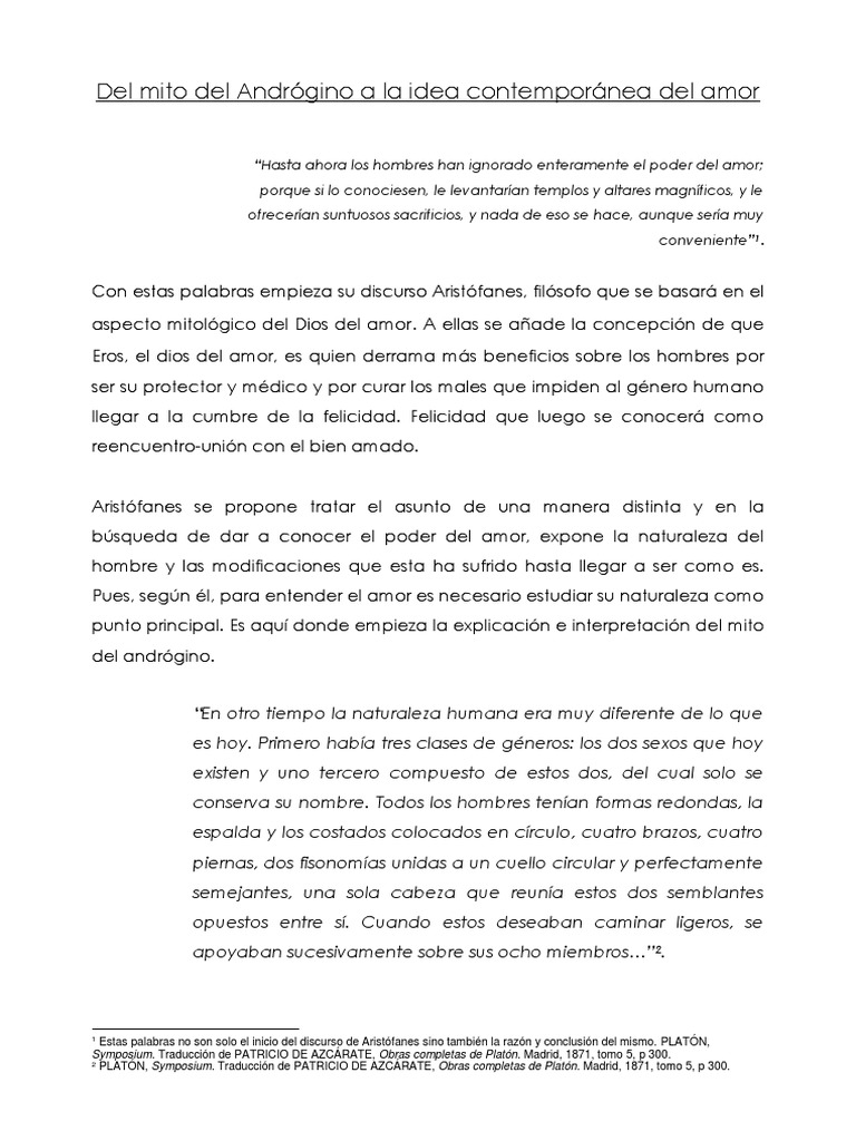 Amor y el mito del Andrógino en Platón | PDF | Amor | Religión y creencia