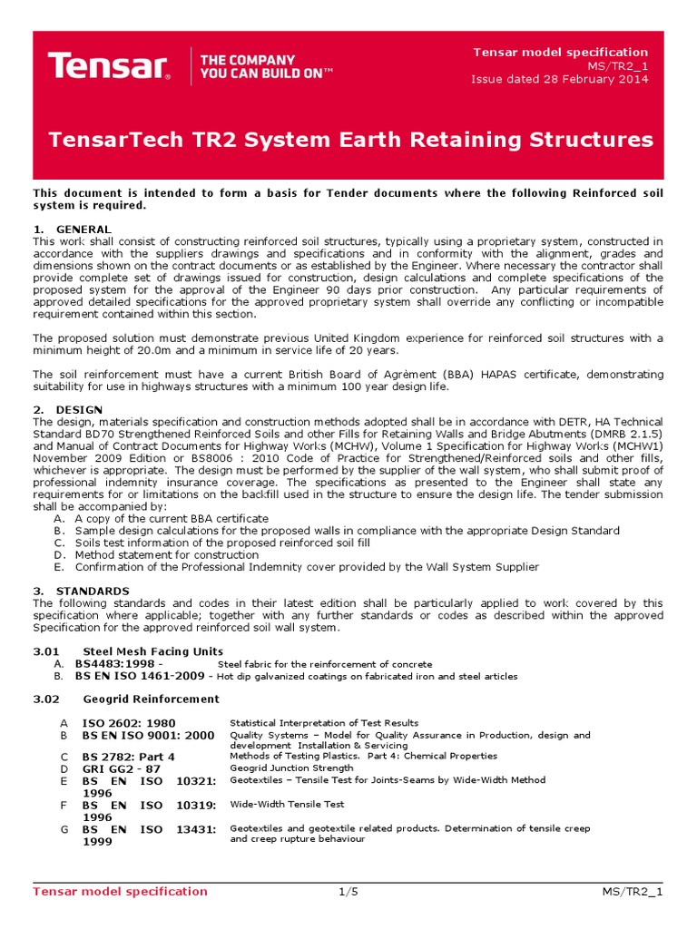 Tensartech Tr2 System Earth Retaining Structures: Ms/Tr2 - 1 Issue ...