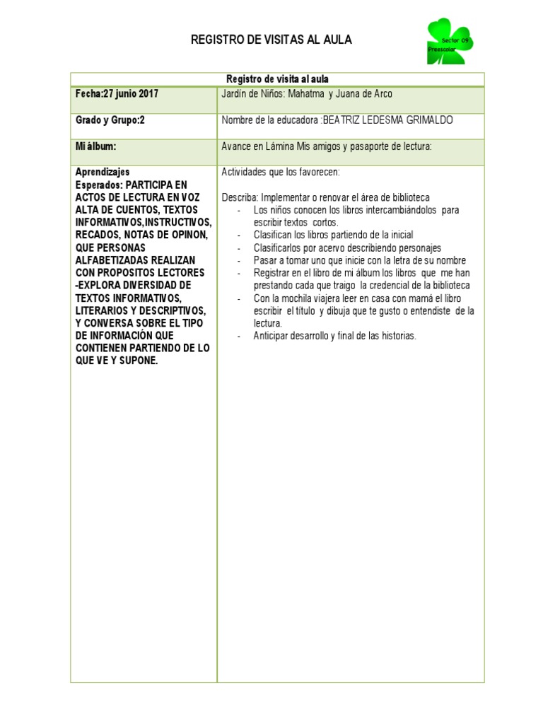 Registro de Visitas Al Aula | Descargar gratis PDF | Libros | Salón de ...