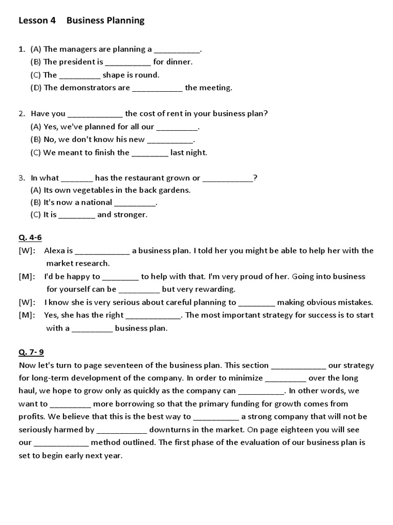 Lesson 4 Business Planning | PDF | Business | Finance & Money Management