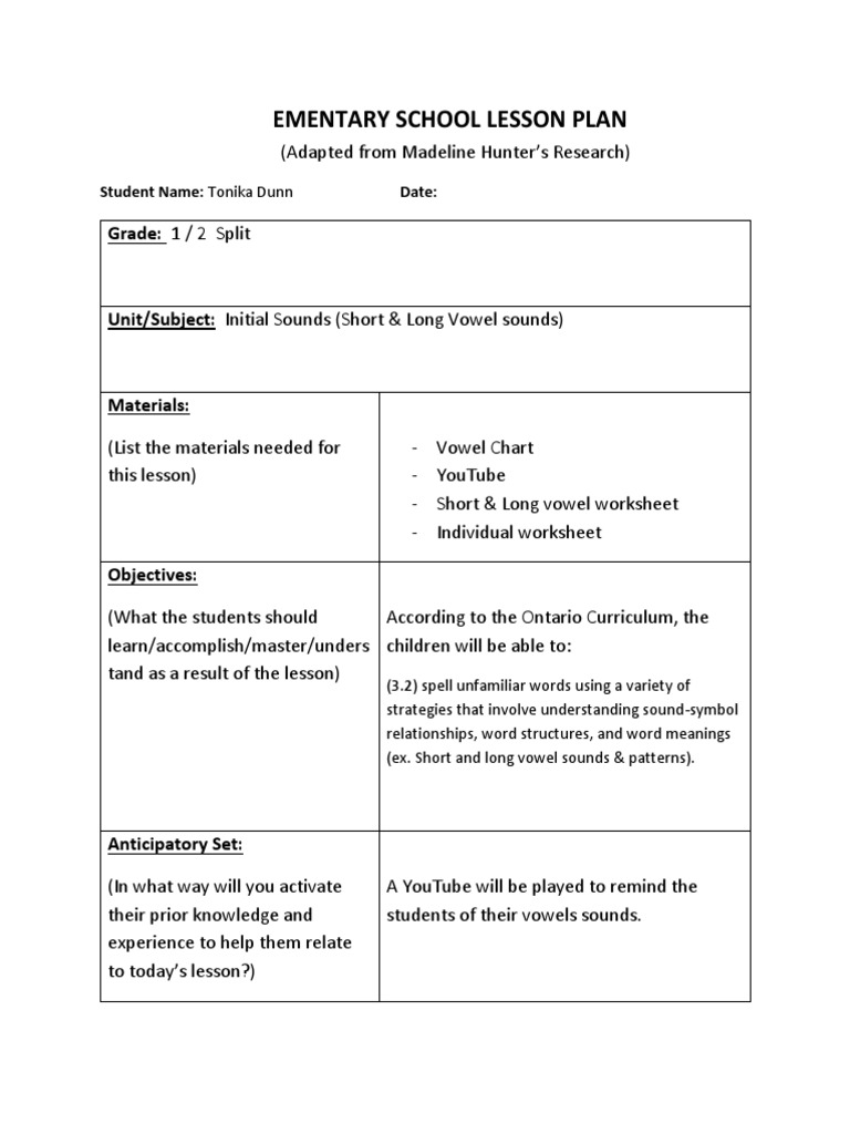 Elementary School Lesson Plan 6 | PDF | Lesson Plan | Homework