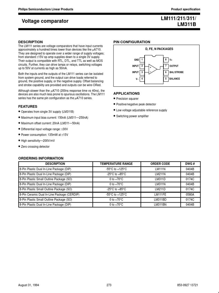 Product Specification for the LM111/211/311 Voltage Comparators ...
