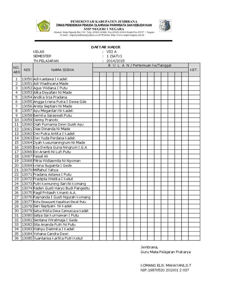 Daftar Nilai 7F | PDF