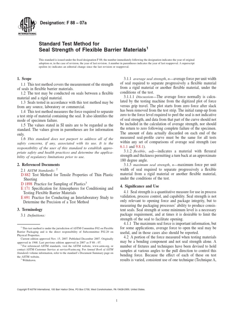 ASTM F 88-07a | PDF | Strength Of Materials | Standard Deviation