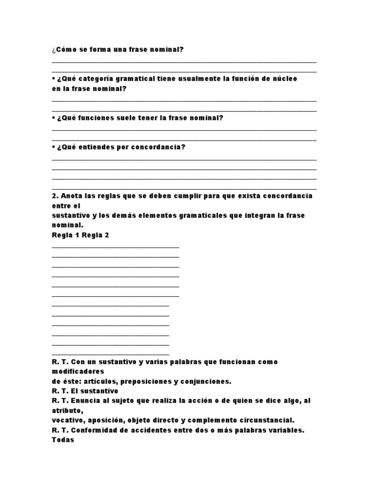 Cómo Se Forma Una Frase Nominal | PDF | Numero Gramatical | Asunto ...