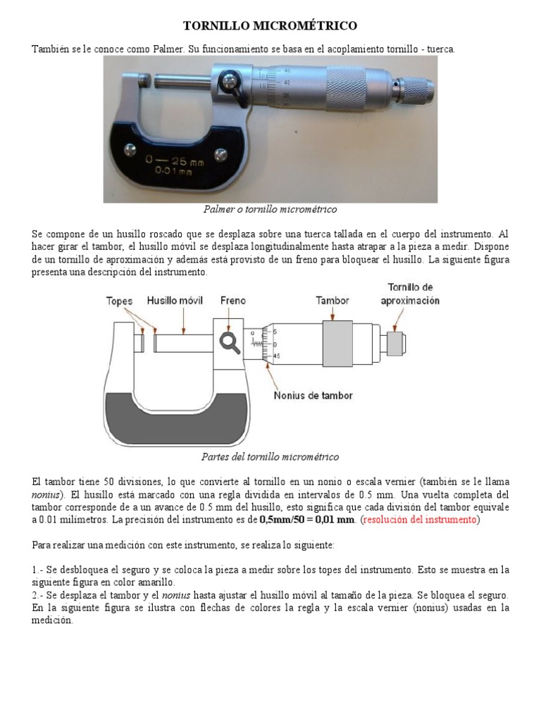 Tornillo Micrométrico: Uso y Medición | PDF